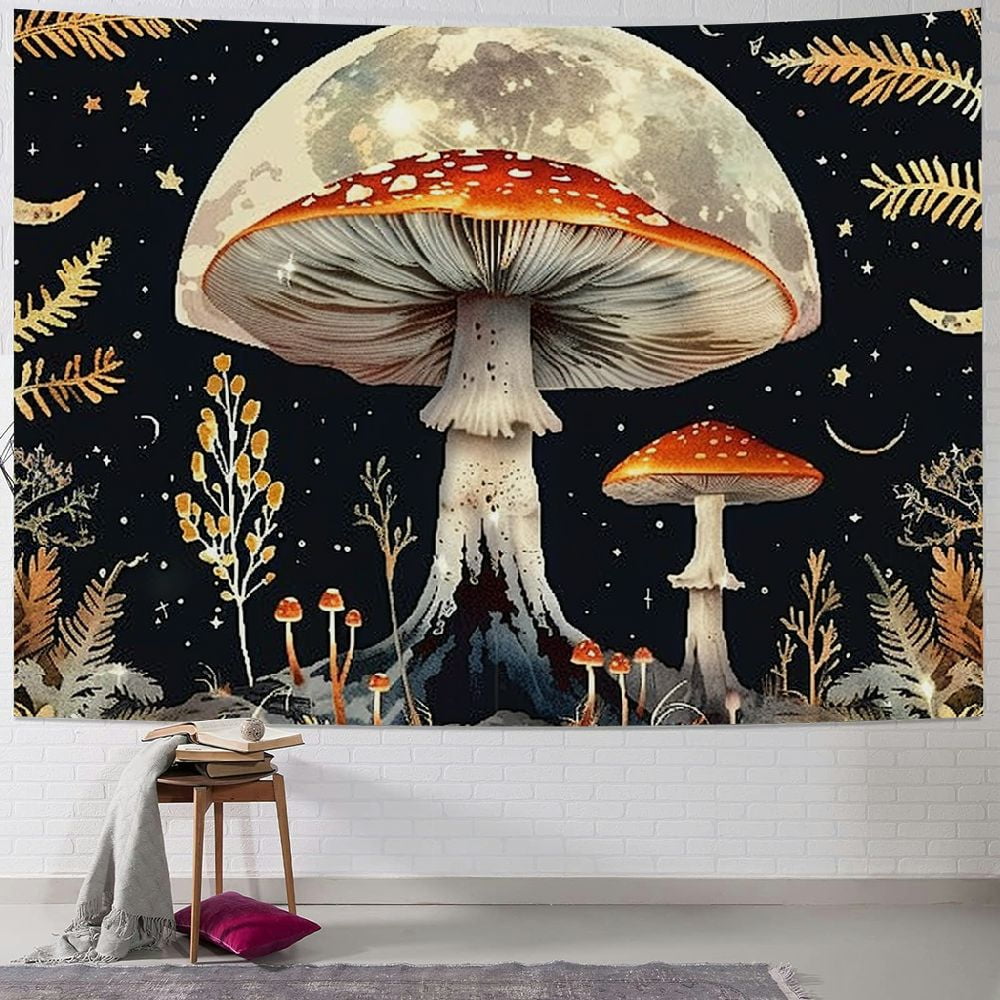 ALEPADNF Mushroom Tapestry Plants Leaves Wall Tapestry Aesthetic ...