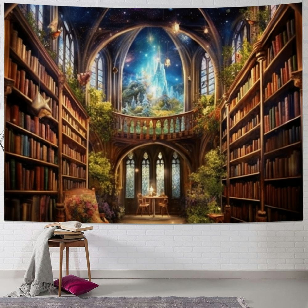 ALEPADNF Mysterious Bookshelf Tapestry Galaxy Space Library Tapestry ...