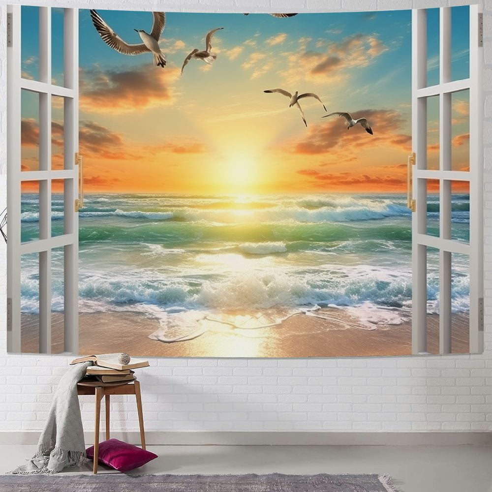 ALEPADNF Nature Landscape Tapestry, Cozy Outside of Window Tropical ...