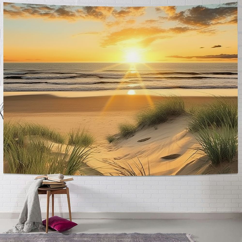 ALEPADNF Ocean Beach Tapestry Wall Hanging, Seaside Sunset and Beach ...