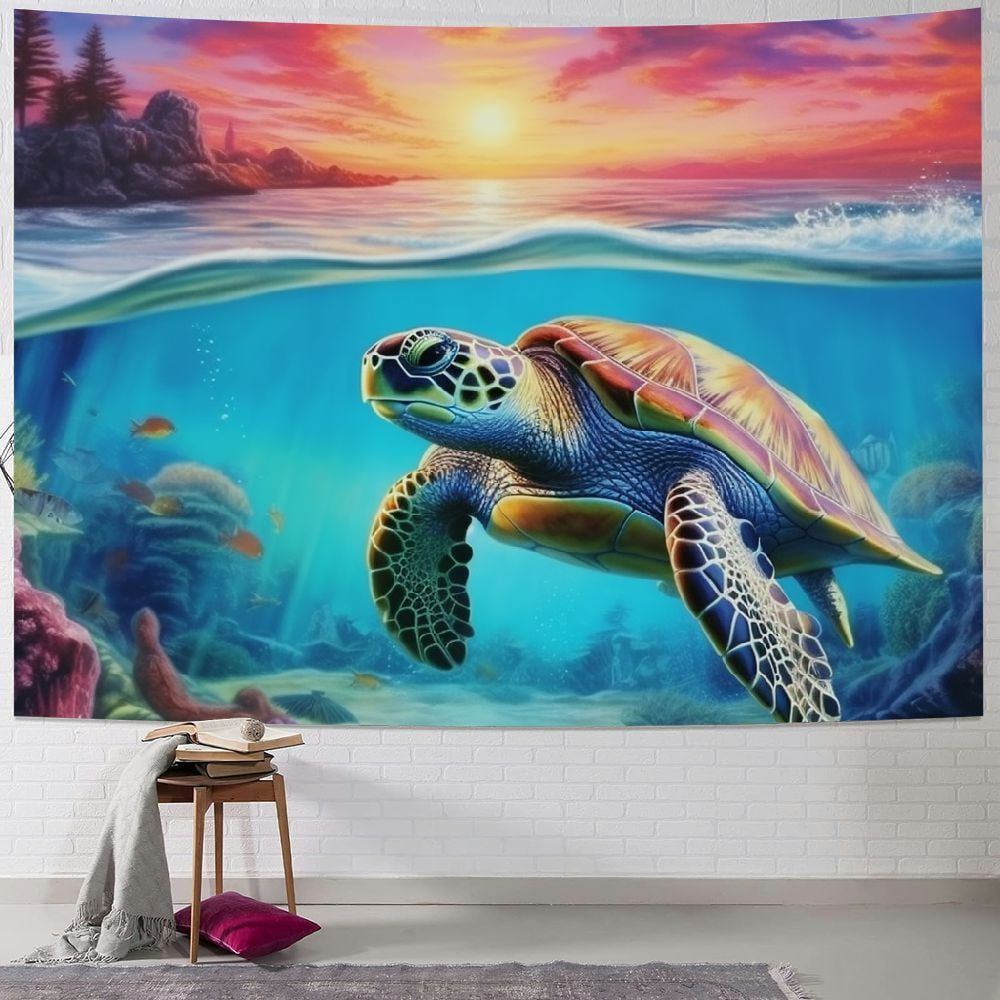 ALEPADNF Ocean Sea Turtle Tapestry Sunset Tapestry Underwater World ...