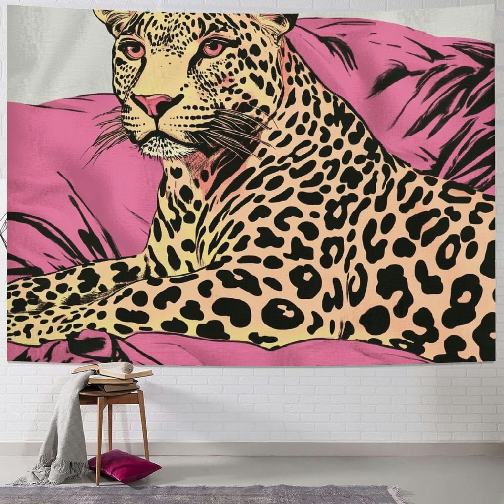 ALEPADNF Pink Cheetah Tapestry Aesthetic Wall Hanging Tapestries Cute ...