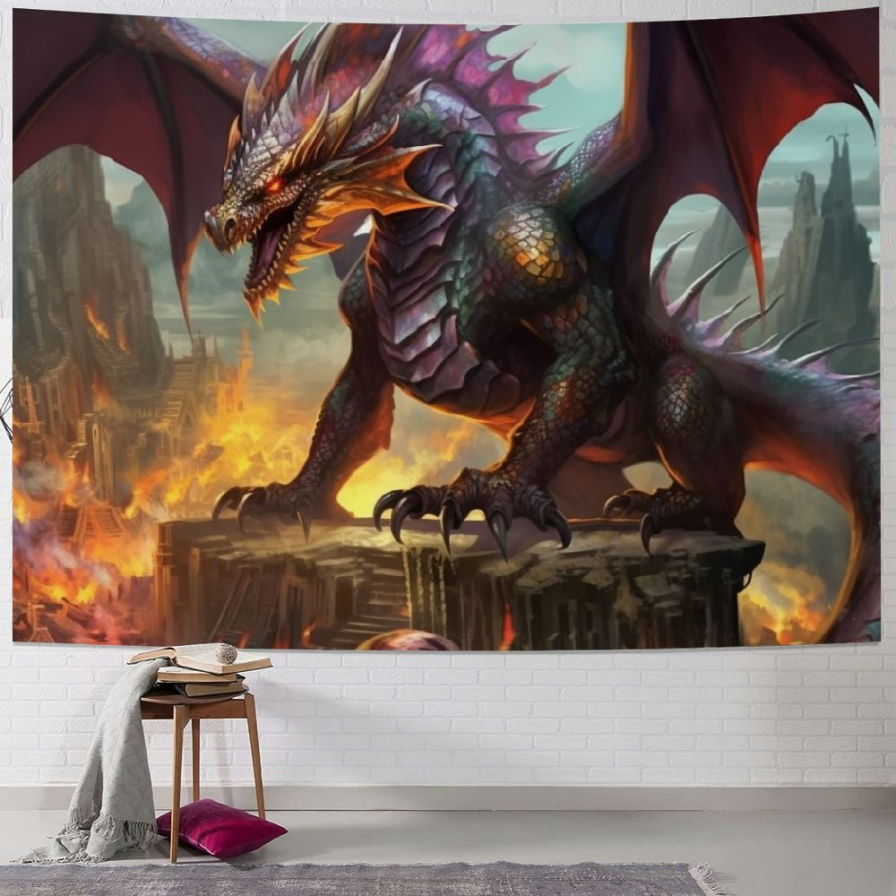 ALEPADNF Purple Dragon Tapestry Wall Hanging, Medieval Fantasy Animals ...