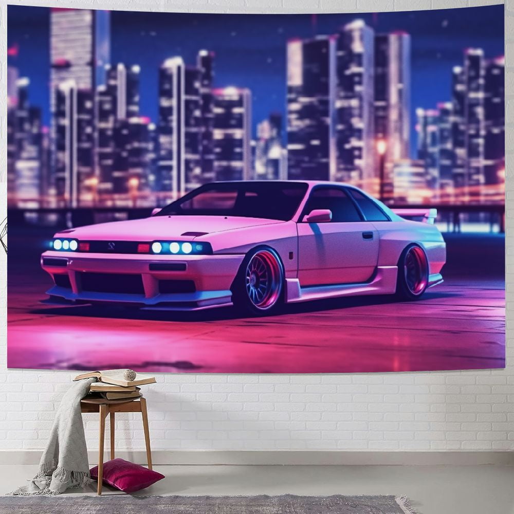ALEPADNF Retrowave White Car Neon Purple Tapestry Wall Hanging Funny ...