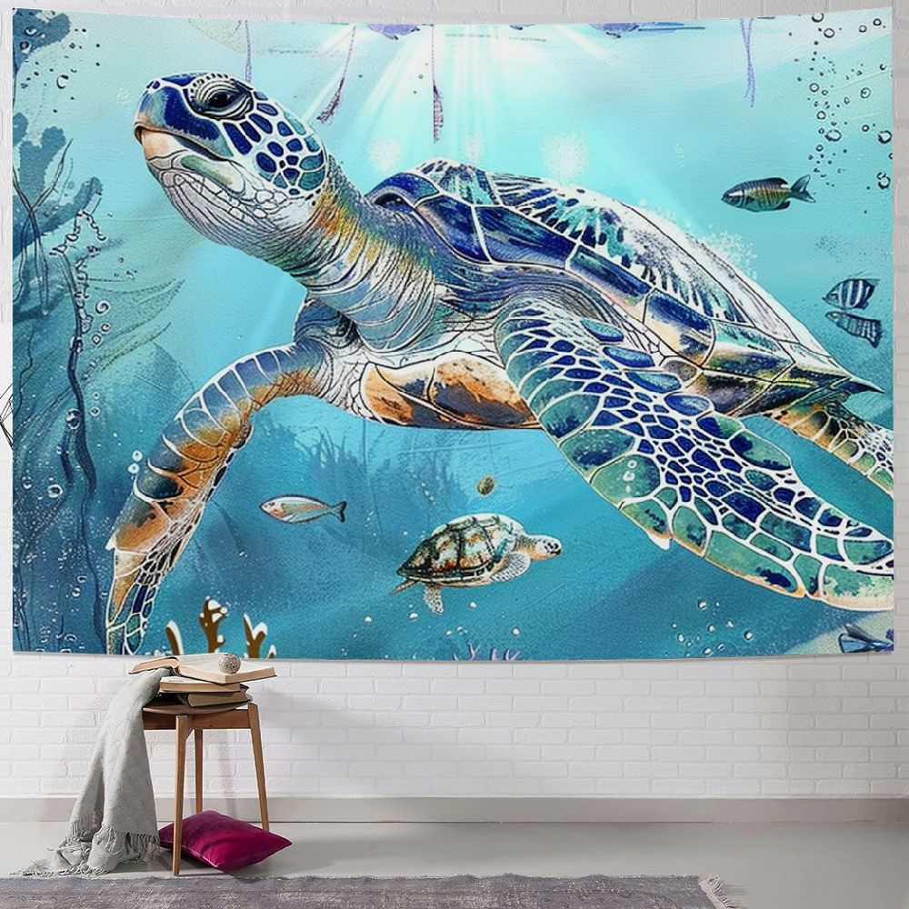 ALEPADNF Sea Turtle Octopus Wall Tapestry for Bedroom Blue Teal Ocean ...
