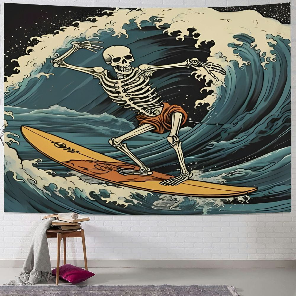 ALEPADNF Skeleton Surfing Wave Surfboard Tapestry Skeleton Art Wall ...