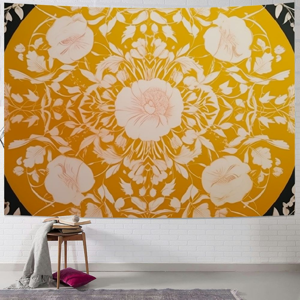 ALEPADNF Sketched Floral Medallion Yellow Tapestry, Bohemian Mandala ...