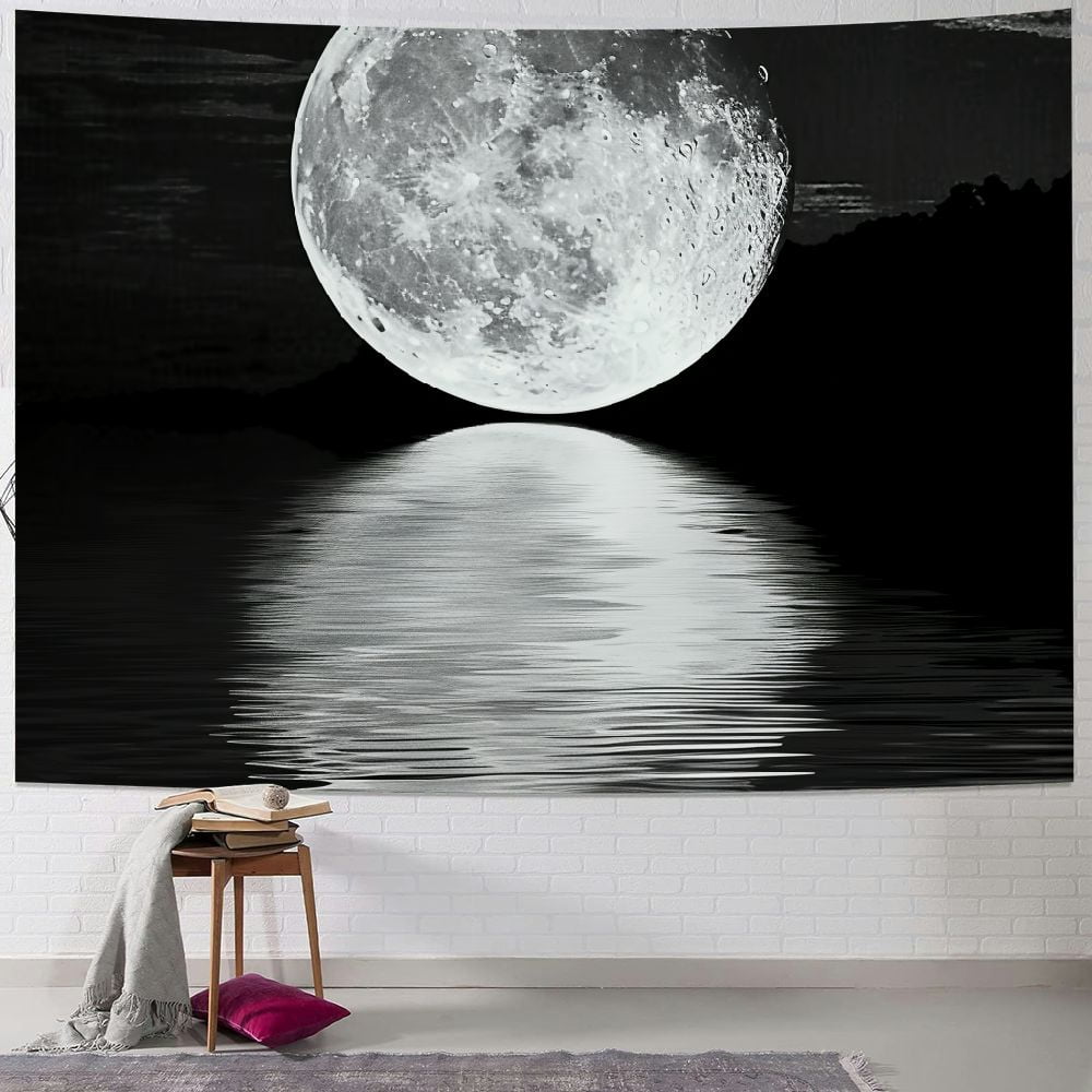 ALEPADNF Small Full Moon Over Ocean Tapestry Wall Hanging, Starry Night ...