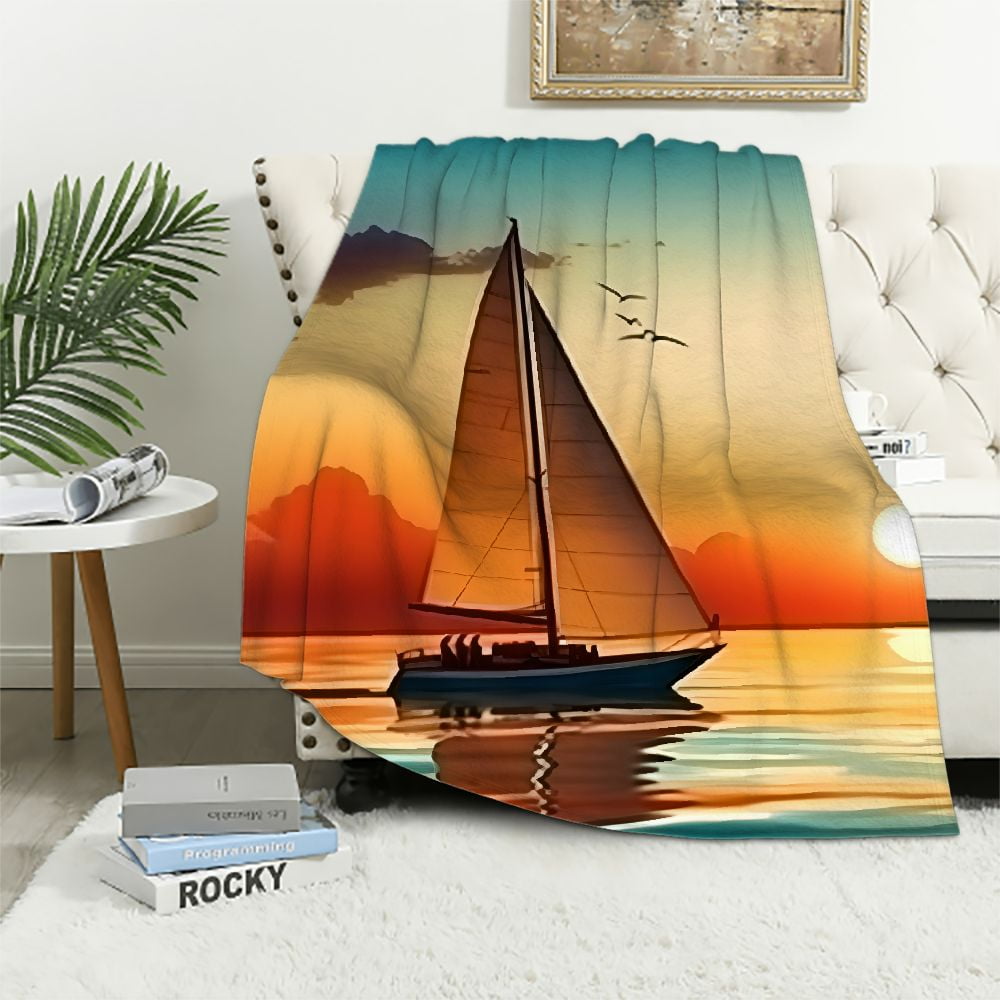 ALEPADNF Sunset Sailboat Flannel Throw Blanket for Couch Sofa Bed All ...