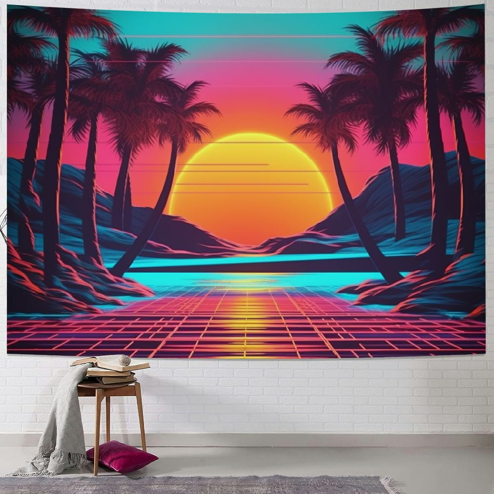 ALEPADNF Tapestry Retro Futuristic Neon Landscape 1980S Digital Cyber ...