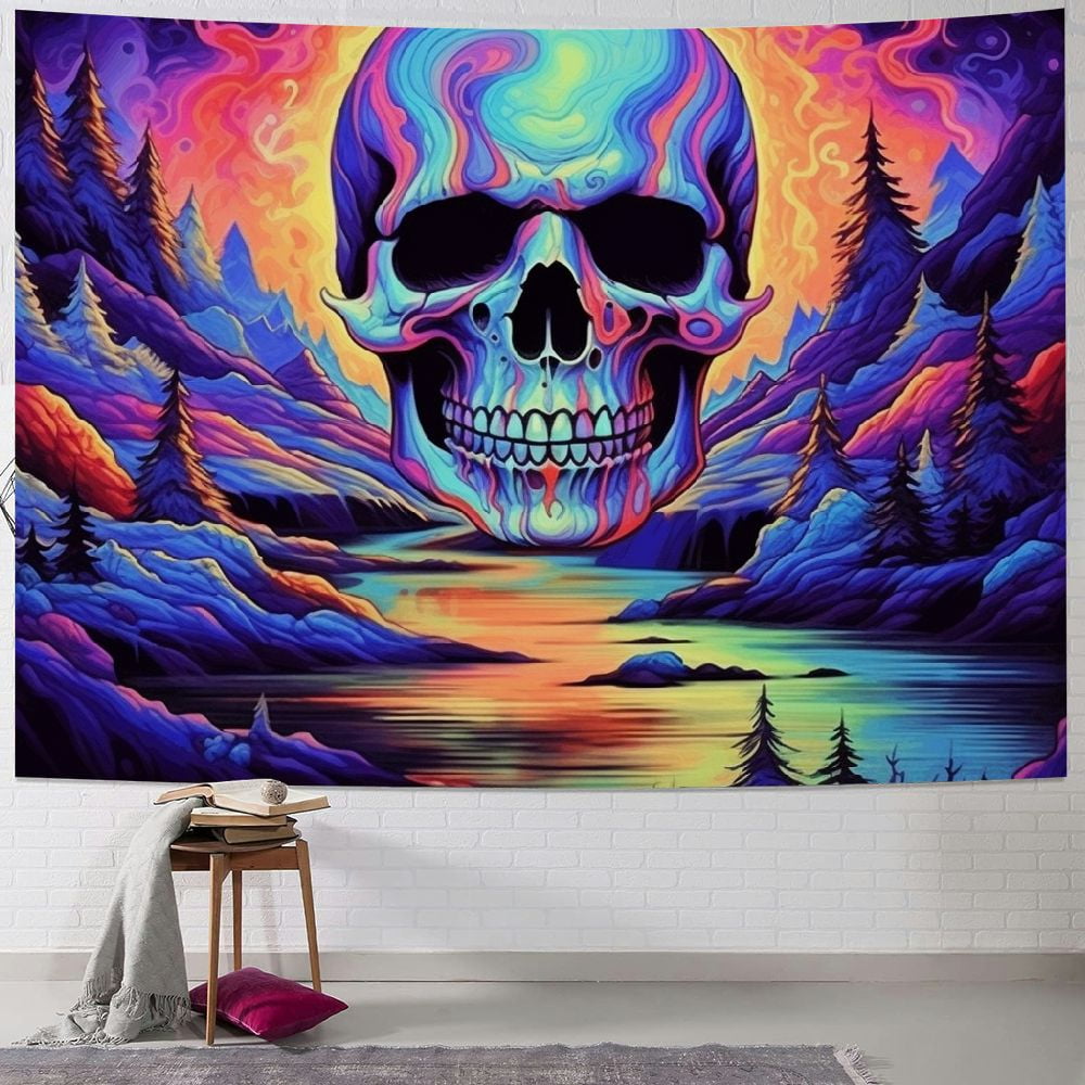 ALEPADNF Trippy Skull Tapestry Galaxy Planet Tapestry Magic Neon River ...