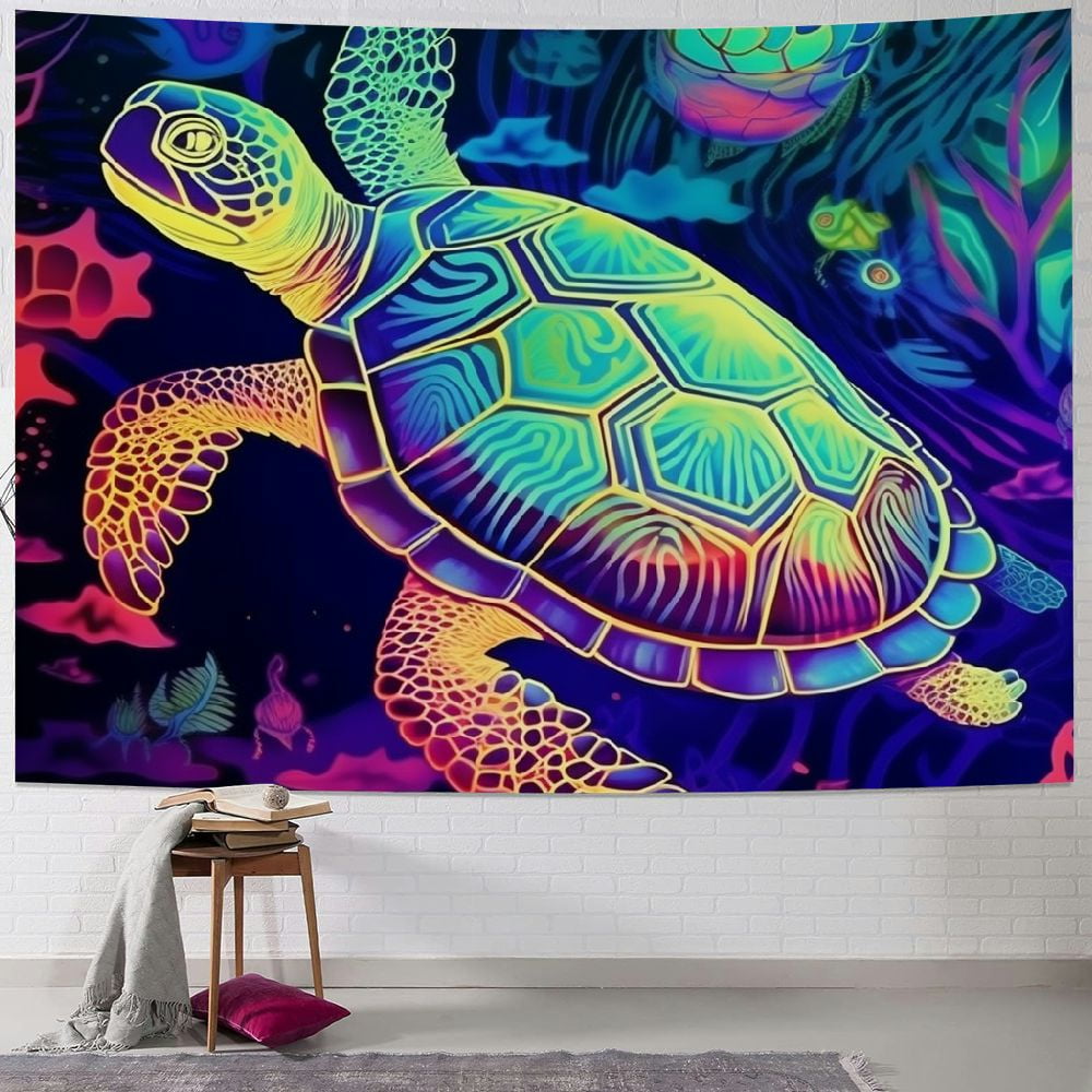ALEPADNF Turtle Tapestry, Marine Life Tapestry Underwater Fish Lotus ...