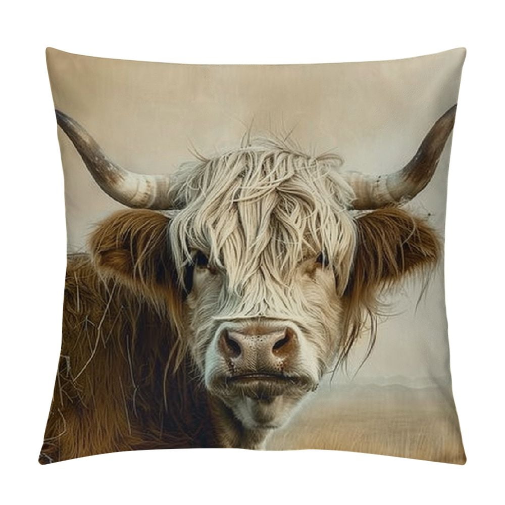 ALEPADNF Venanoci Highland Cow Throw Pillow Cover, Brown Print Cow ...