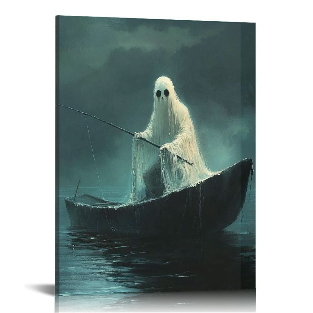 ALEPADNF Vintage Halloween Wall Art, Ghost Fishing in Boat Canvas ...
