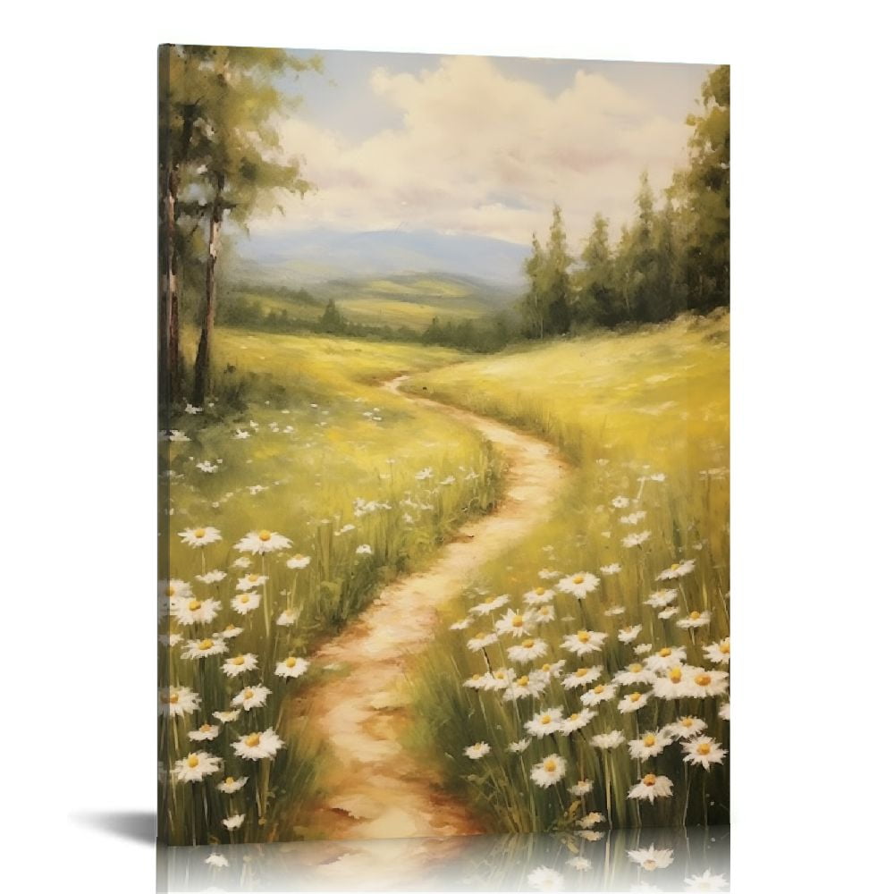 ALEPADNF Vintage Landscape Painting Wildflower Field Print Country Road ...