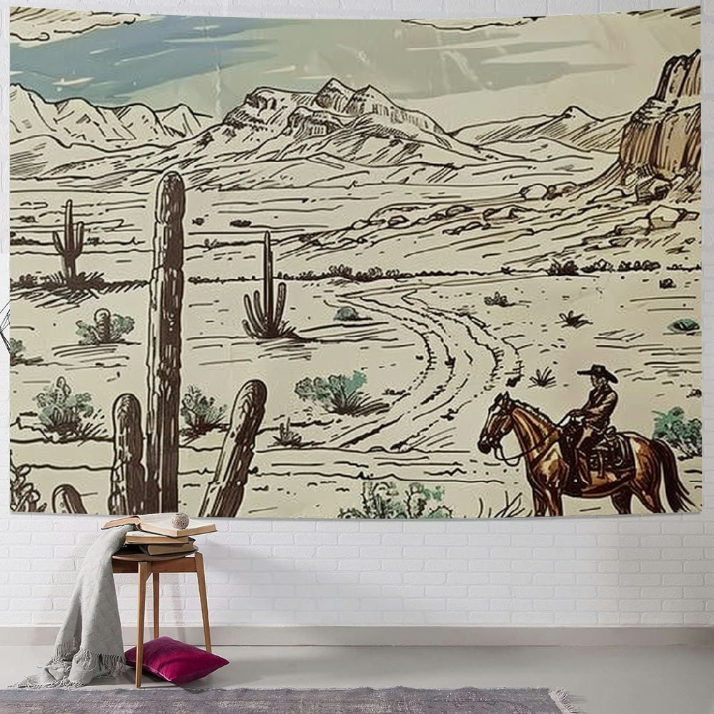 ALEPADNF Western Tapestry, Wild West Landscape Illustration Mountains ...