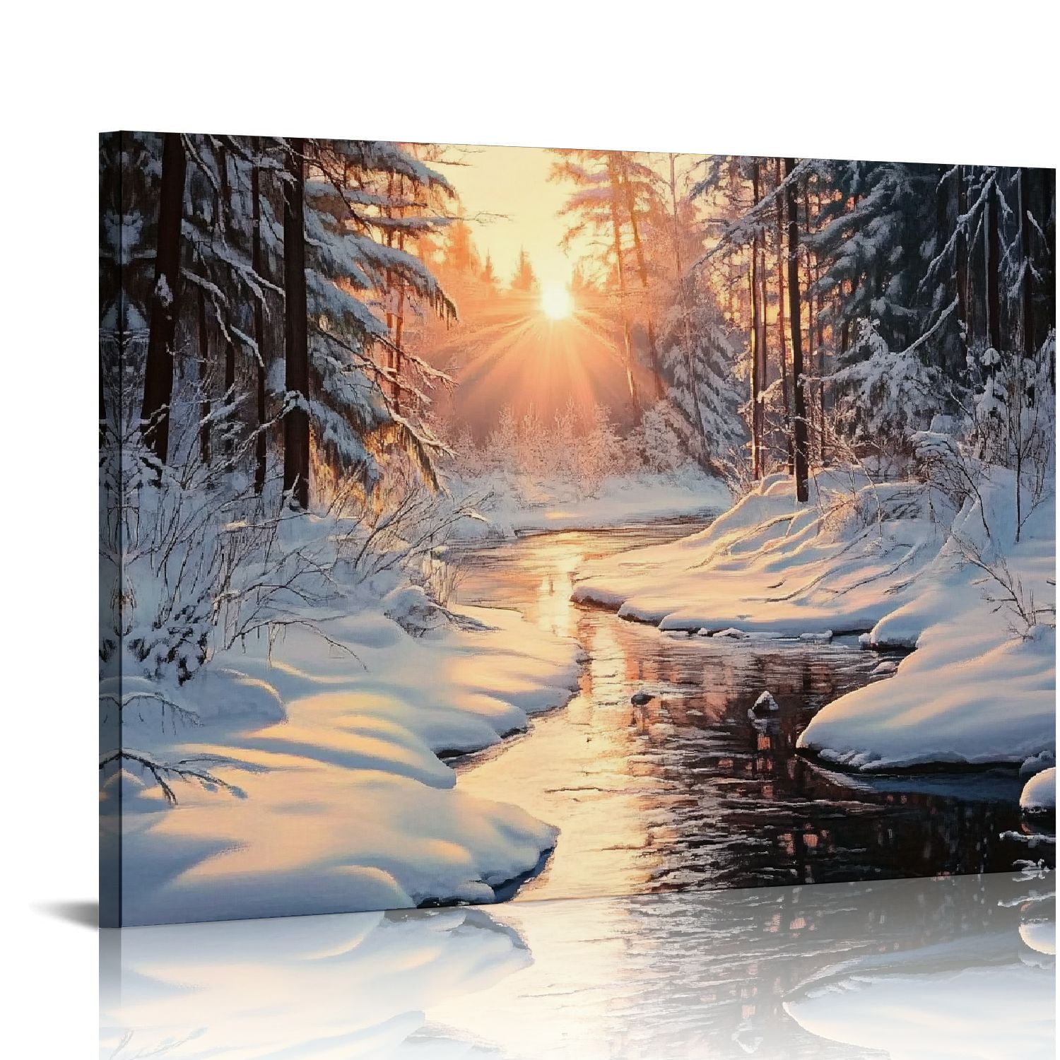 ALEPADNF Winter Forest Landscape Magical Snowy Sunset Canvas Wall Art ...