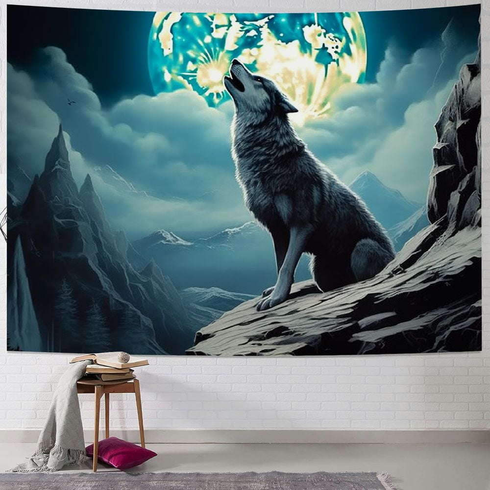 ALEPADNF Wolf Tapestry for Bedroom, Super Moon Forest Landscape Decor ...