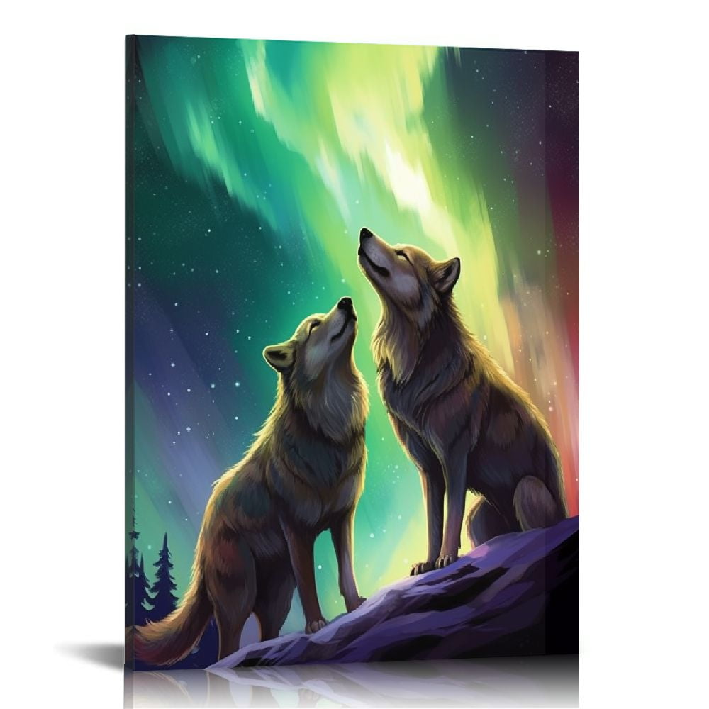 ALEPADNF Wolf Wall Art Northern Wolf Poster Pictures Wall Decor Aurora ...