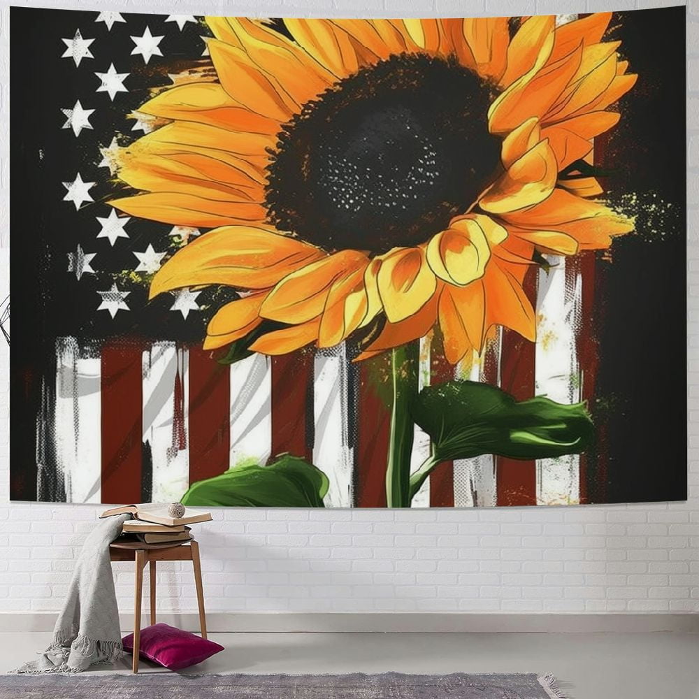 ALEPADNF Yellow Sunflower Rustic Wall Hanging Tapestry,American Flag ...
