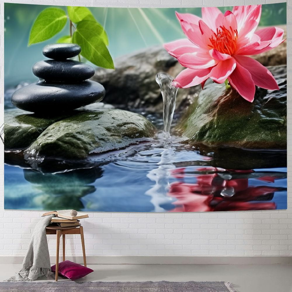 ALEPADNF Zen Garden Tapestry Green Bamboo Zen Stones Spa Water Lotus ...