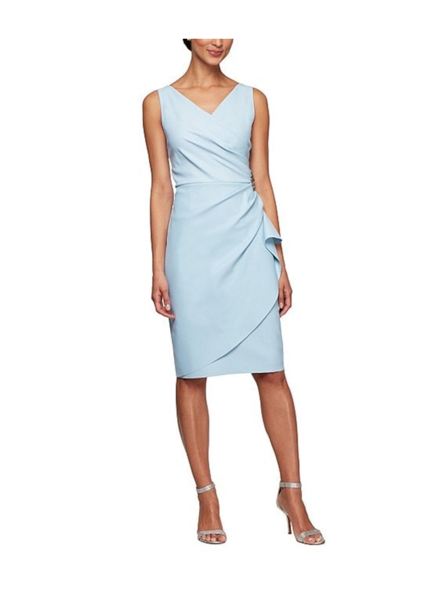 ALEX EVENINGS Womens Light Blue Stretch Zippered Embellished Ruched ...