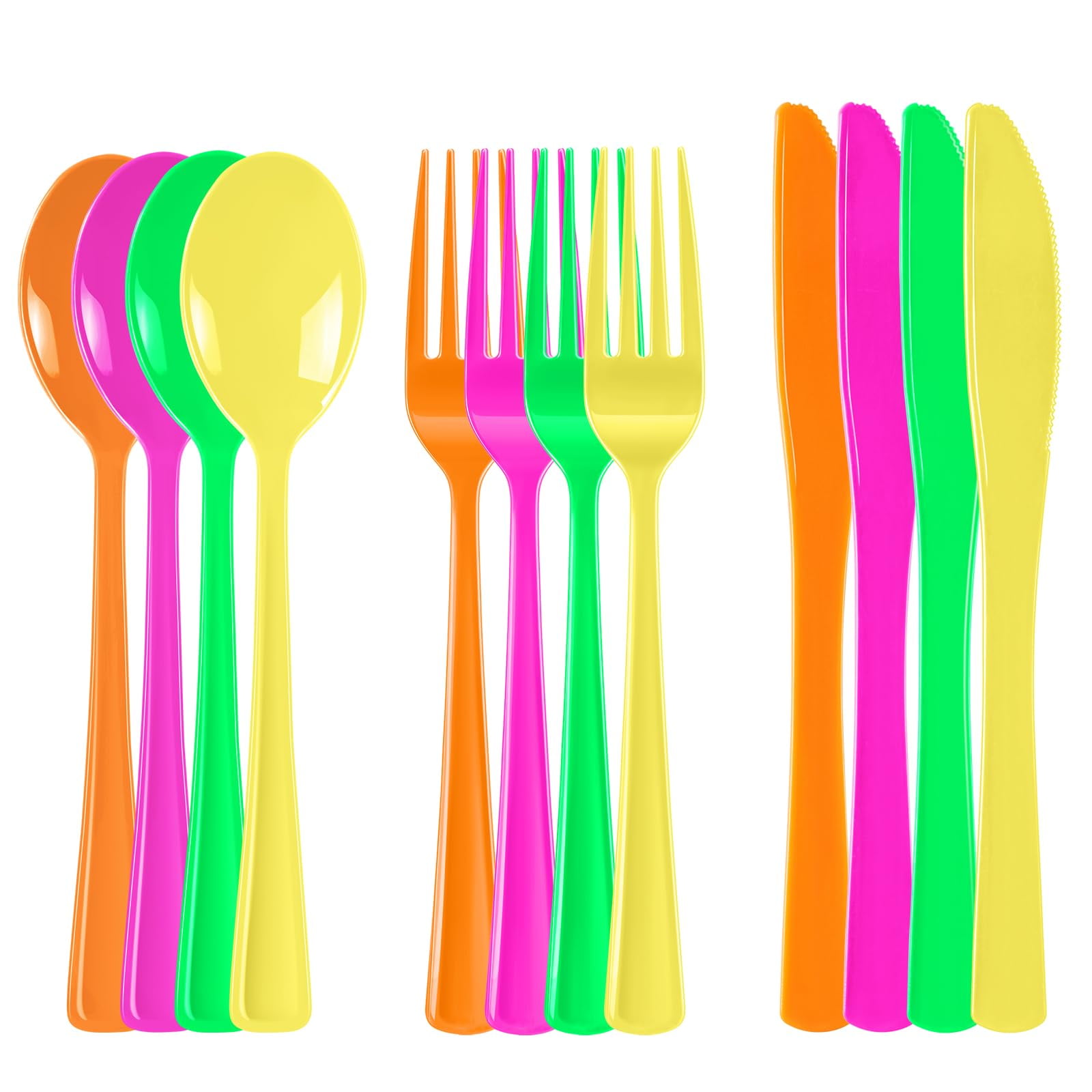 ALEXPRE 300 Pack Neon Party Disposable Plastic Silverware Duty, Plastic ...