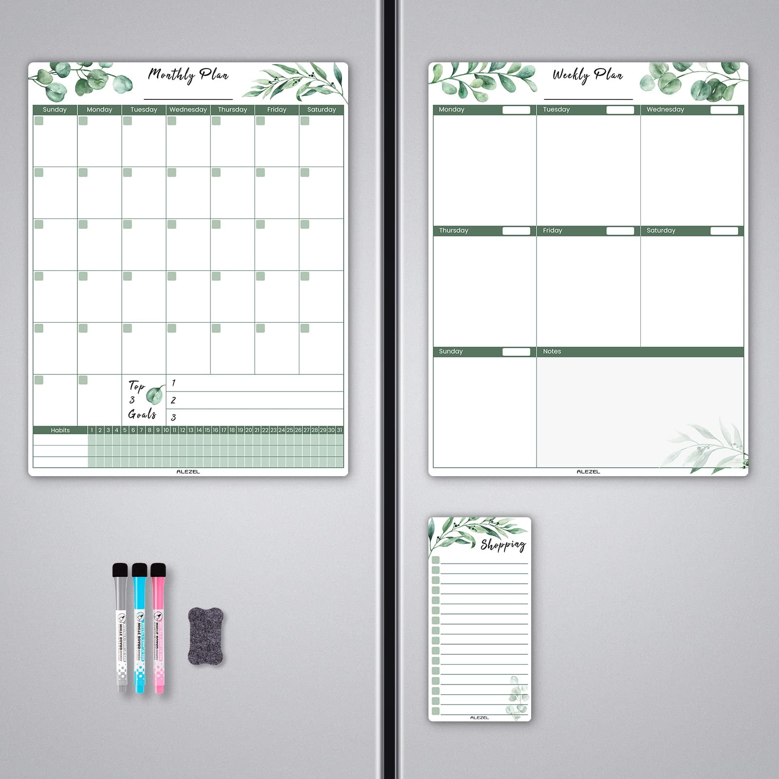 ALEZEL Magnetic Calendar for Refrigerator, Greenery Dry Erase Fridge ...