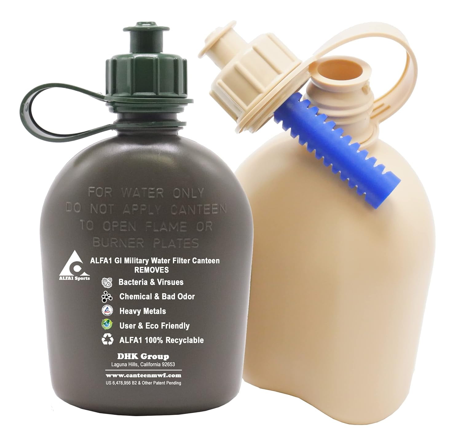 ALFA1 GI Military Water Filter Canteen + 1 ALFA1 Life Saver Nano Water ...