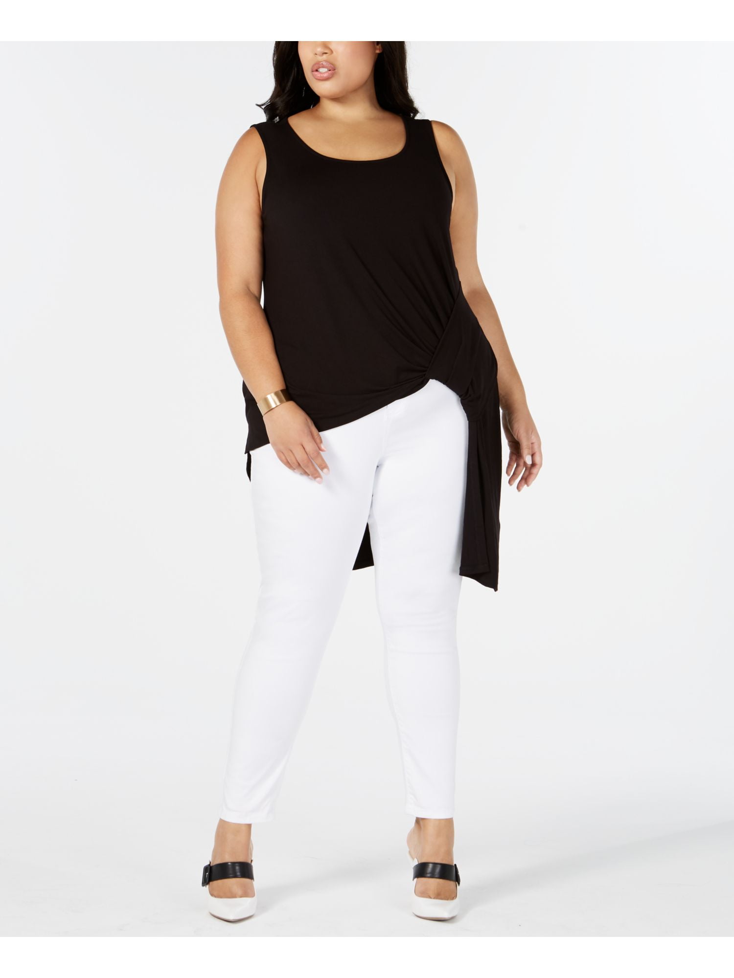 ALFANI $65 Womens New Black Asymmetrical Side Gathering Top 2X Plus B+B ...