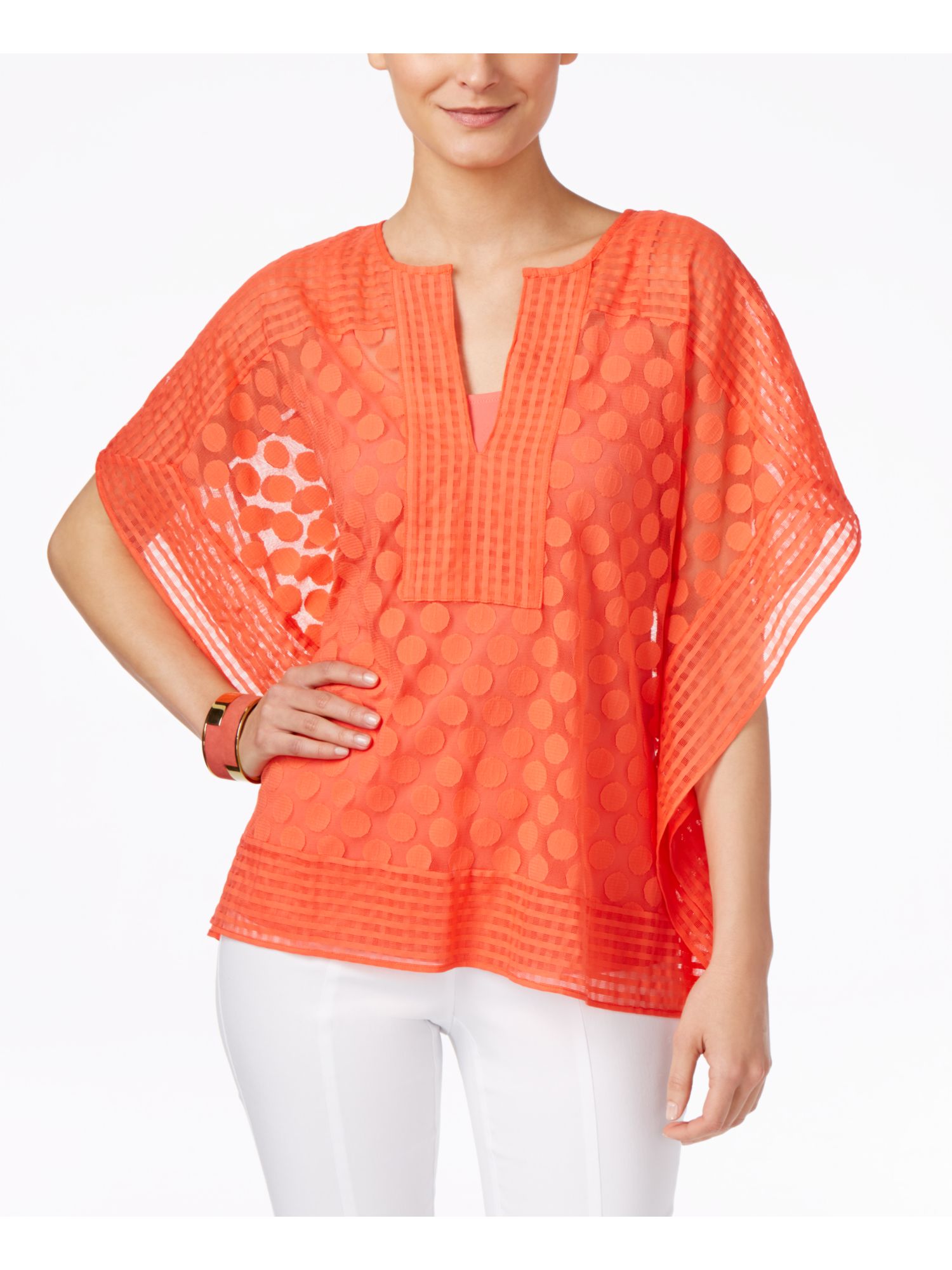 ALFANI $79 Womens New 5477 Coral Lace V Neck Dolman Sleeve Top L B+B ...