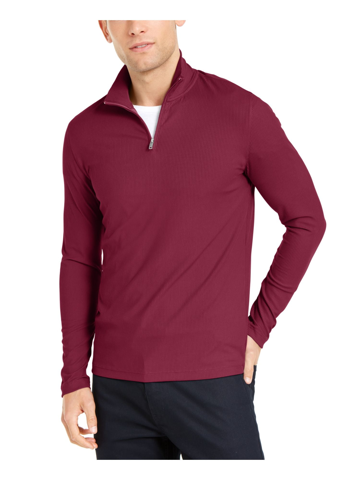 ALFANI Mens Red Long Sleeve Turtle Neck Classic Fit Quarter-Zip ...