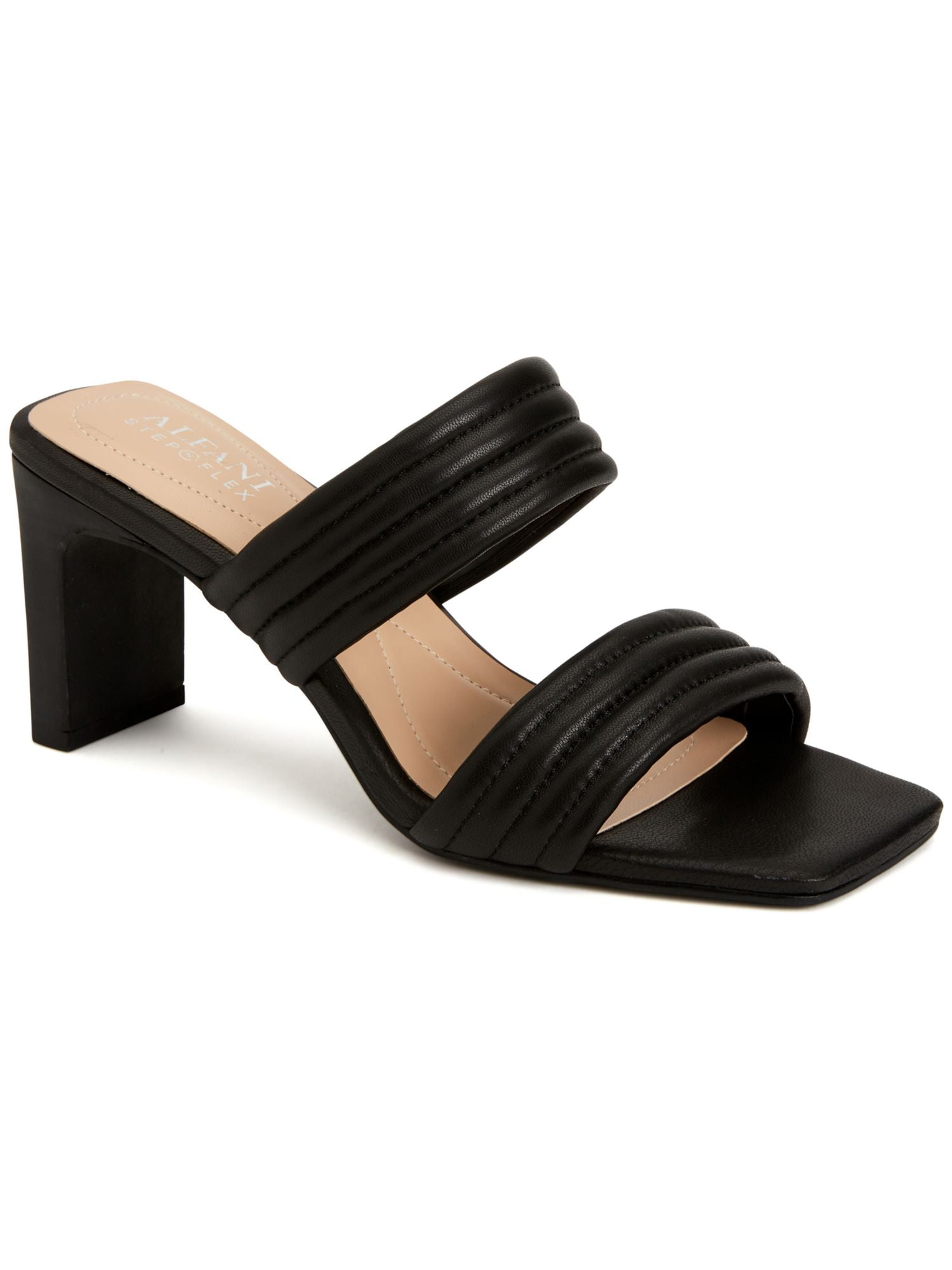 ALFANI Womens Black Cushioned Quilted Stantonn Square Toe Block Heel ...