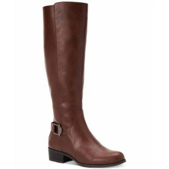 ALFANI Womens Brown Cushioned Buckle Accent Kallumm Block Heel Zip-Up ...