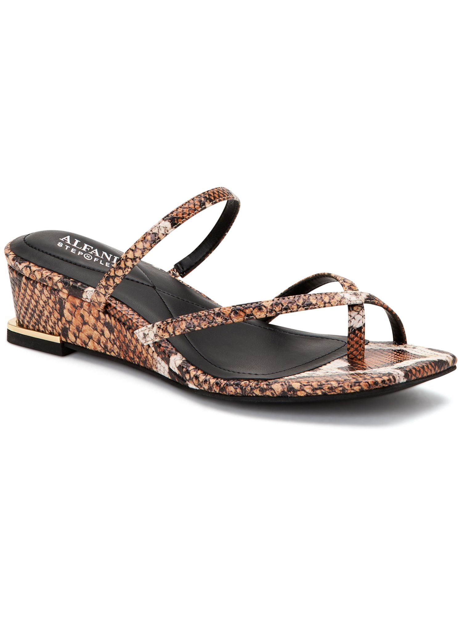 ALFANI Womens Brown Snake Print Toe Loop Asymmetrical Strappy Padded ...