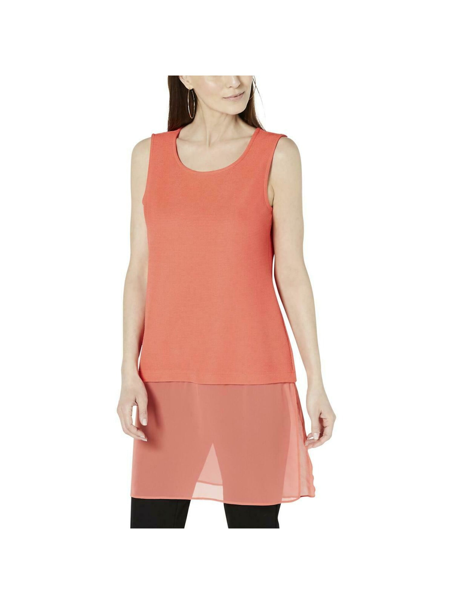 ALFANI Womens Coral Layered-look Sleeveless Scoop Neck Party Tunic Top ...