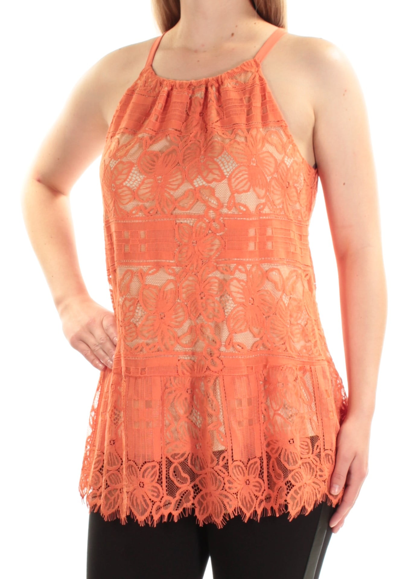 ALFANI Womens Orange Lace Floral Sleeveless Halter Tank Top 8 - Walmart.com