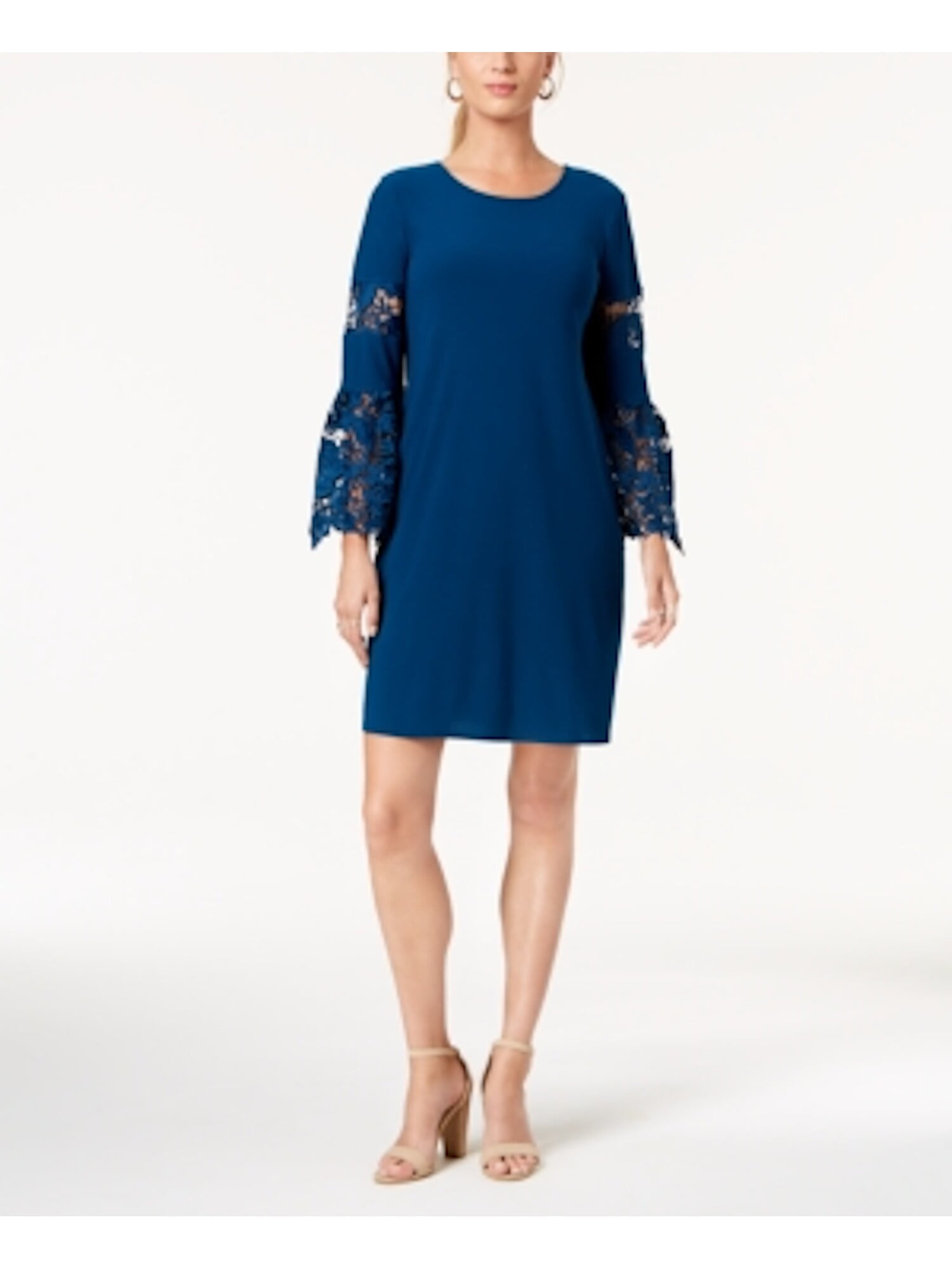 ALFANI Womens Teal Lace 3/4 Sleeve Jewel Neck Above The Knee Cocktail ...