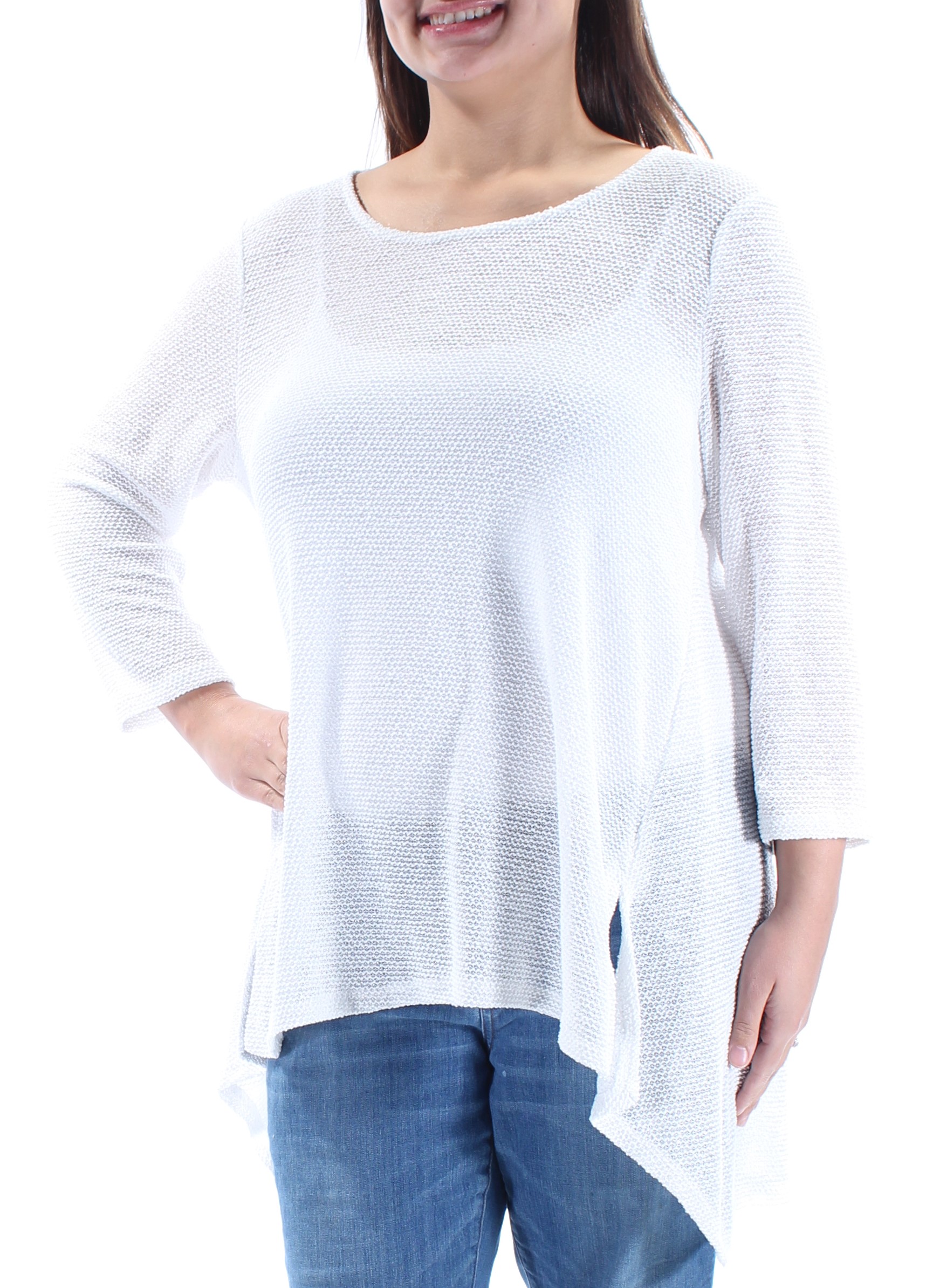 ALFANI Womens White Long Sleeve Jewel Neck Hi-Lo Sweater Size: XL ...
