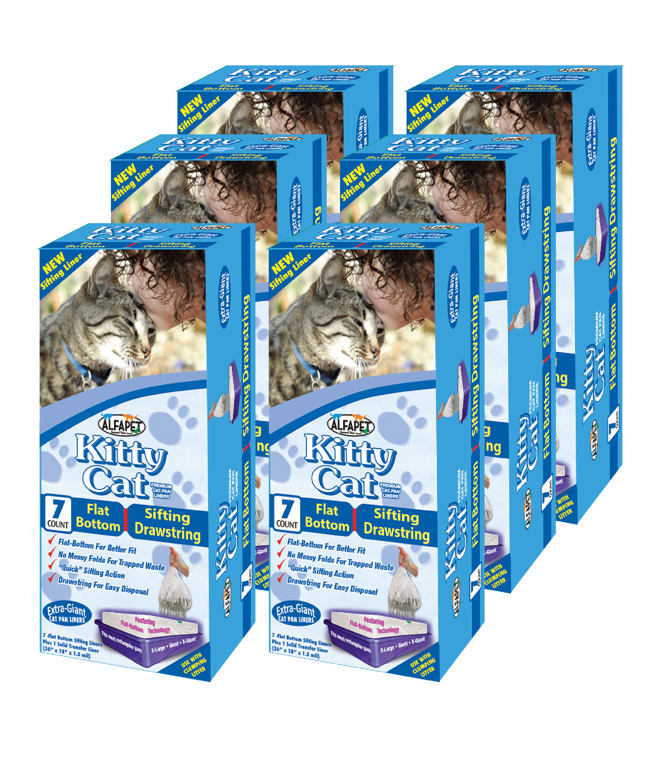 AlfaPet Sifting Flat-Bottom Drawstring Litter Box Liners, Fits Giant ...
