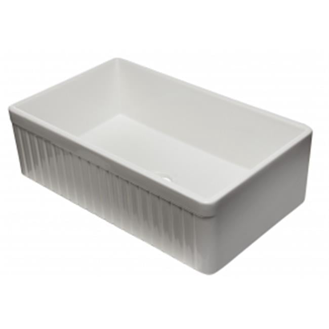 ALFI Brand Single Bowl Fluted Fireclay Farm Sink - White- 32 in ...