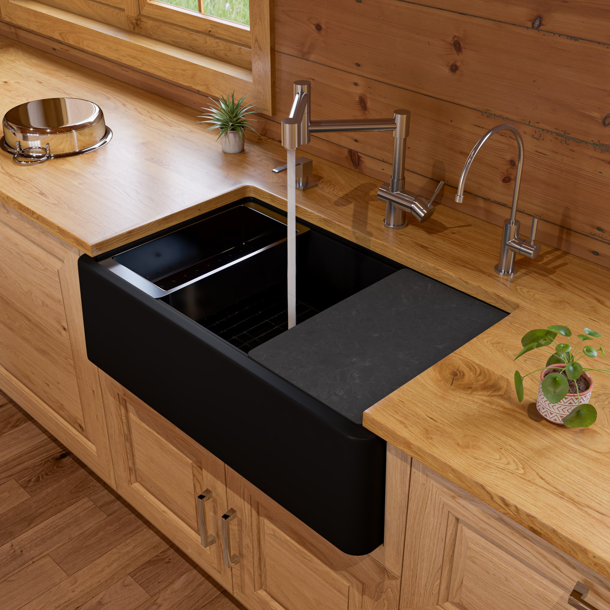 ALFI brand AB33FARM-BLA Black 33" Granite Composite Single Bowl Drop In ...