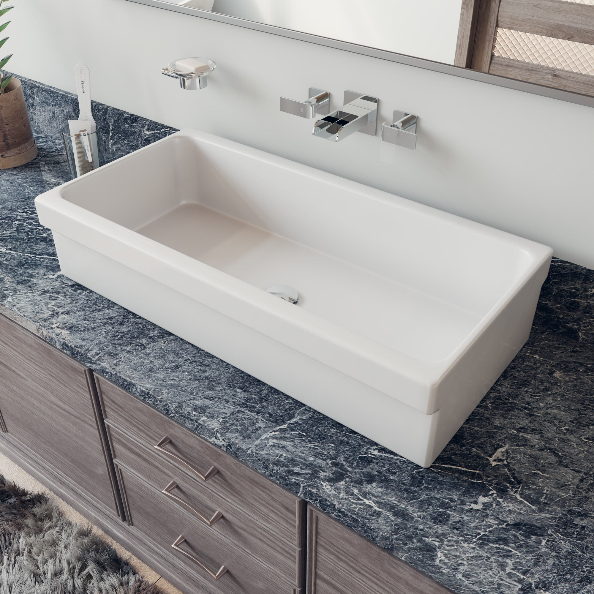 ALFI brand AB36TR 36" White Above Mount Fireclay Bath Trough Sink ...