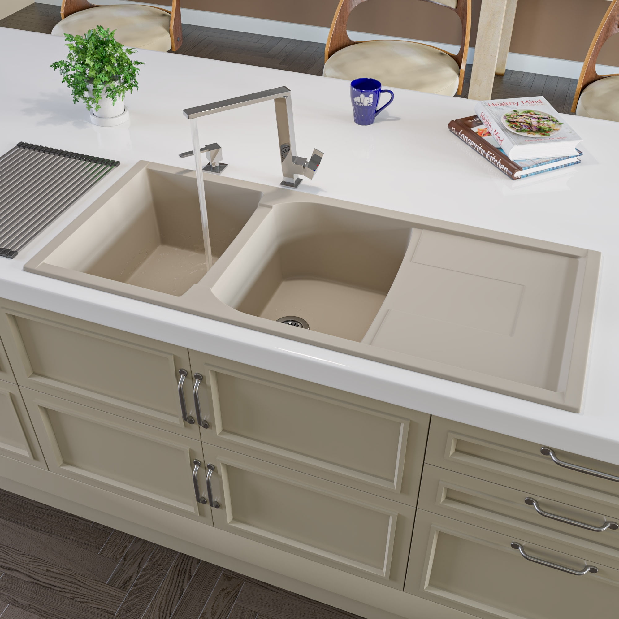 ALFI brand AB4620DI-B Biscuit 46" Double Bowl Granite Composite Kitchen ...