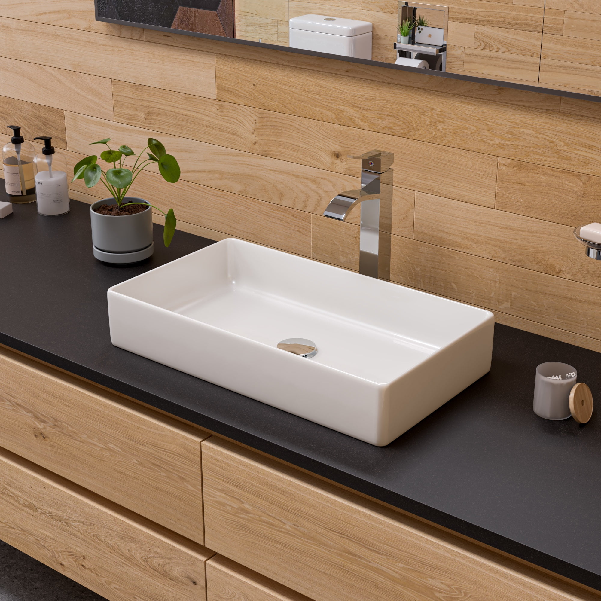 ALFI brand ABC902-W White 24" Modern Rectangular Above Mount Ceramic ...
