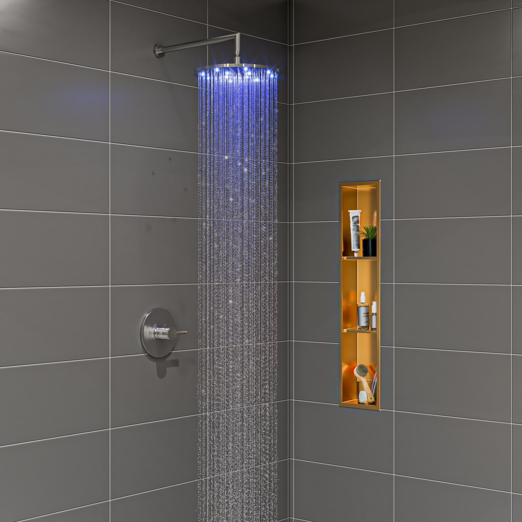 ALFI brand LED12R-BN Brushed Nickel 12" Round Multi Color LED Rain ...