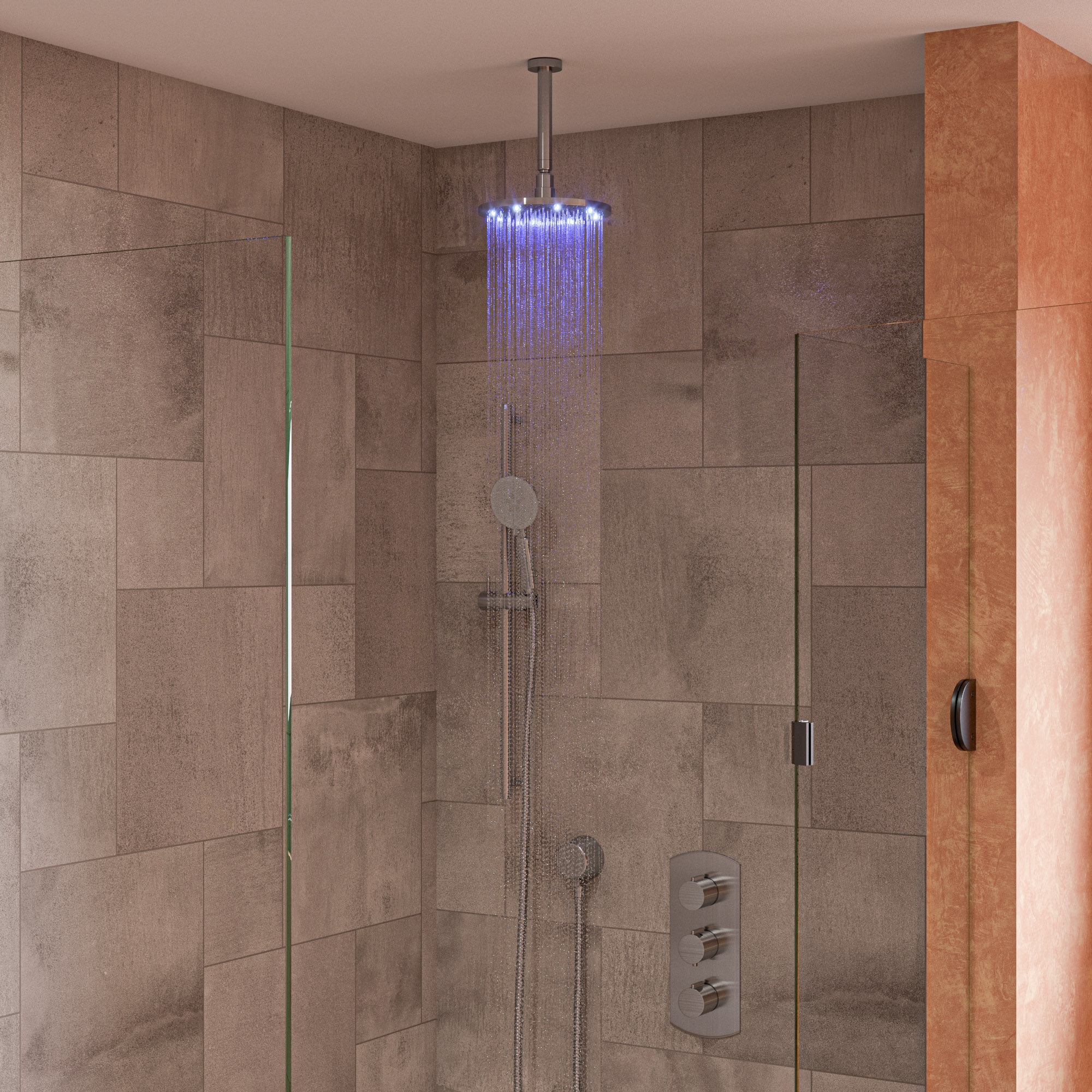 ALFI brand LED8R-BN Brushed Nickel 8" Round Multi Color LED Rain Shower ...