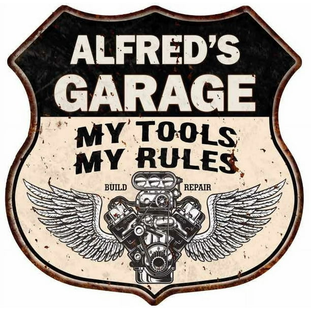 ALFRED'S Garage My Tools My Rules V8 Wings 12x12 Metal Sign ...