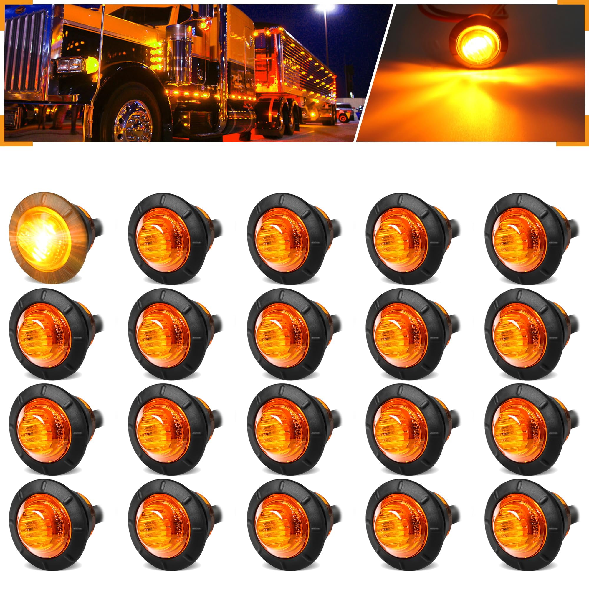 ALFU 3/4" Inch 20Pcs Amber Round LED Trailer Side Marker Clearance ...