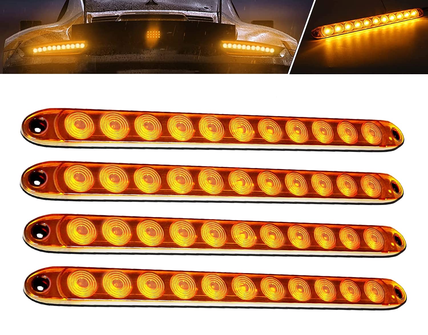 ALFU 4pcs Amber 11 LED 16 inches Trailer Light Bar IP65 Waterproof for ...